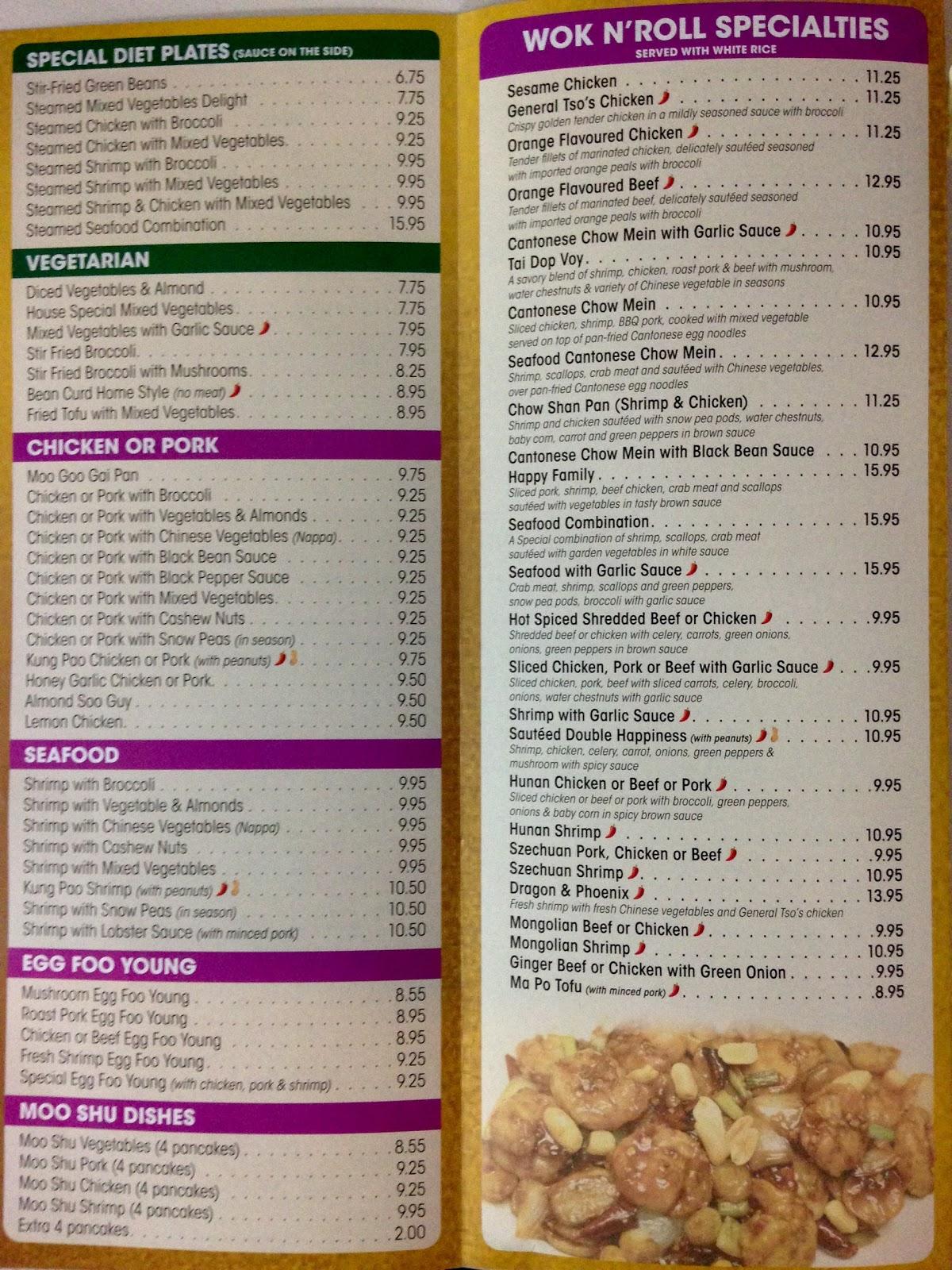 Menu at Wok 'N Roll restaurant, Elmira