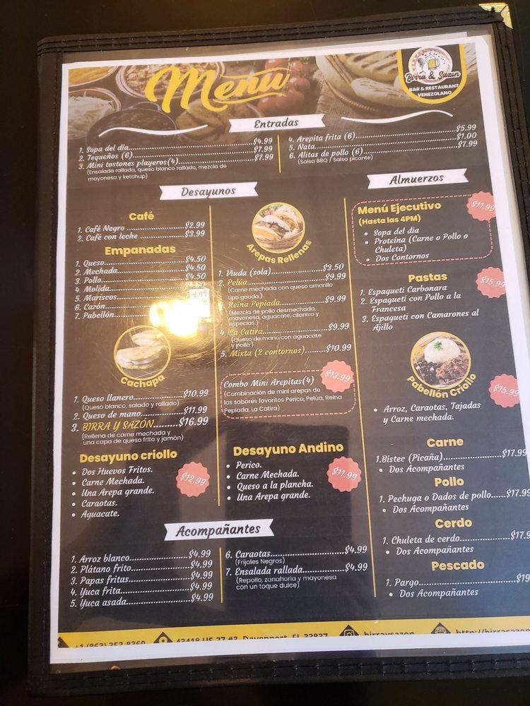 Menu at Birra & Sazon restaurant, Haines City
