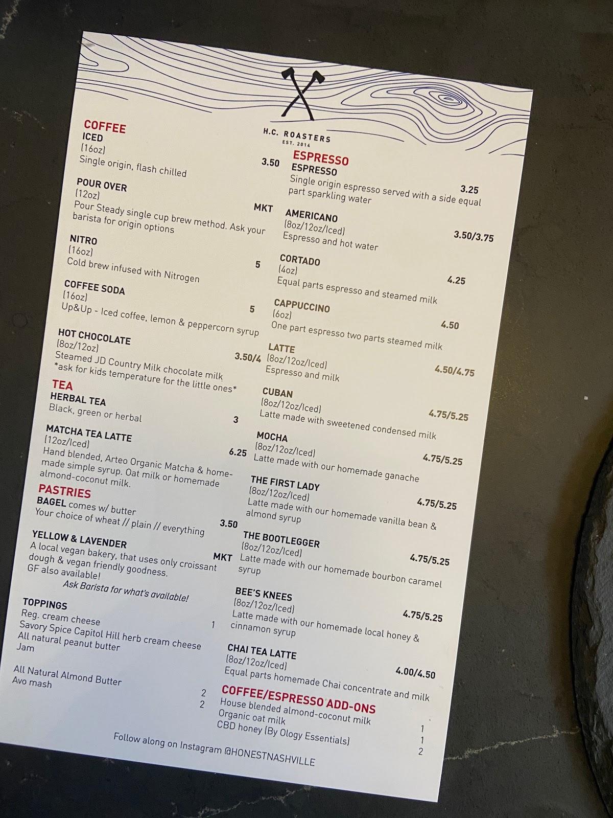 Menu at Culture + Co. pub & bar, Nashville