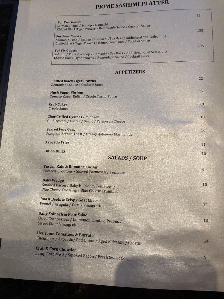 Menu at Dee Lincoln Prime restaurant, Frisco