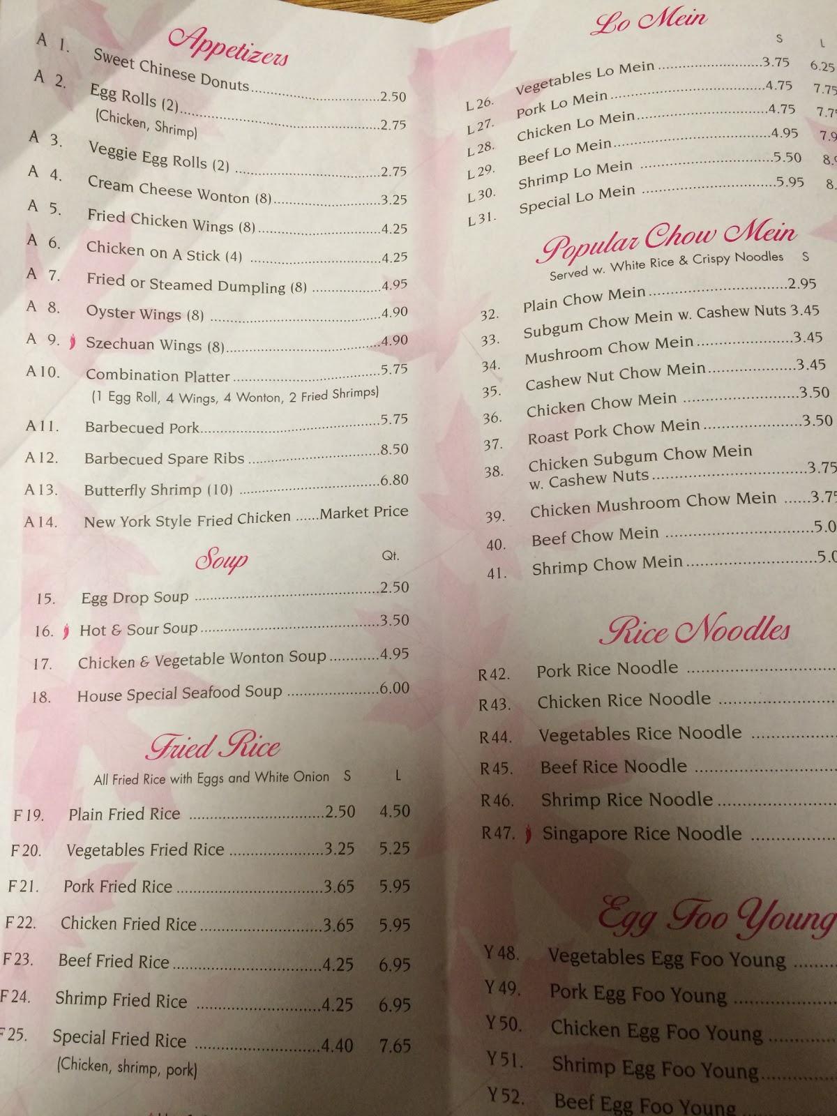 Carta del restaurante Hui's Chow Mein, Minneapolis