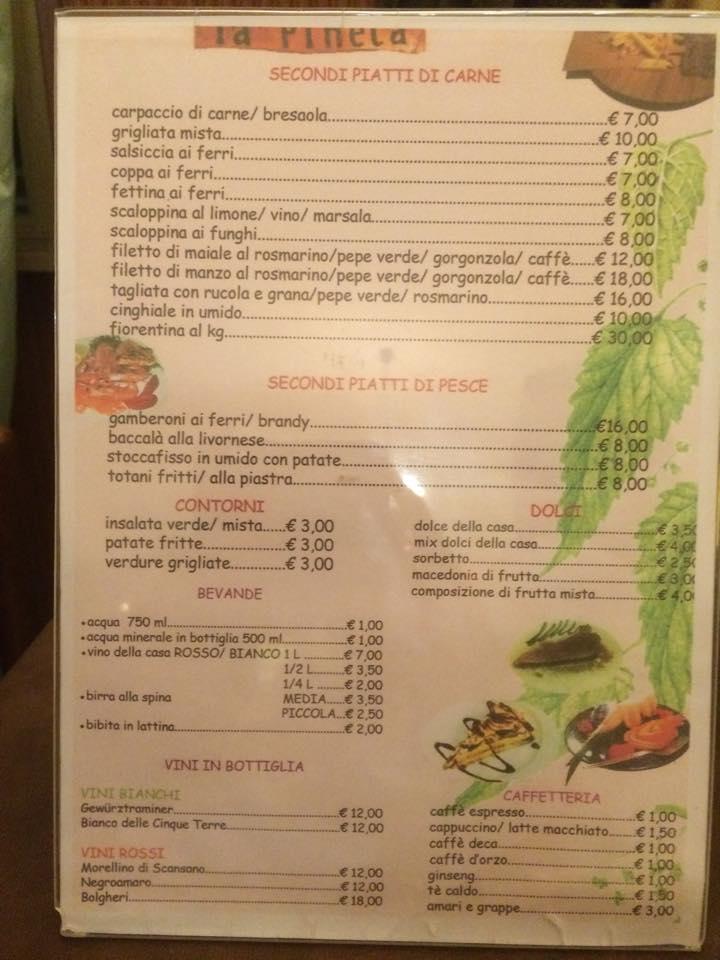 Menu da Trattoria La Pineta ristorante, Riccò del Golfo