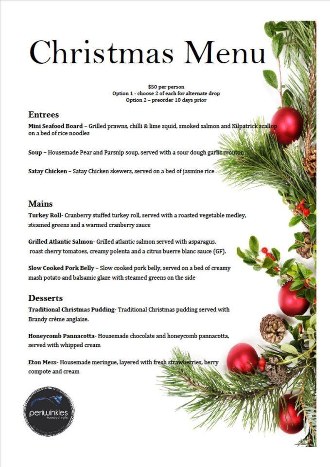 Menu at Periwinkles restaurant, Port Macdonnell