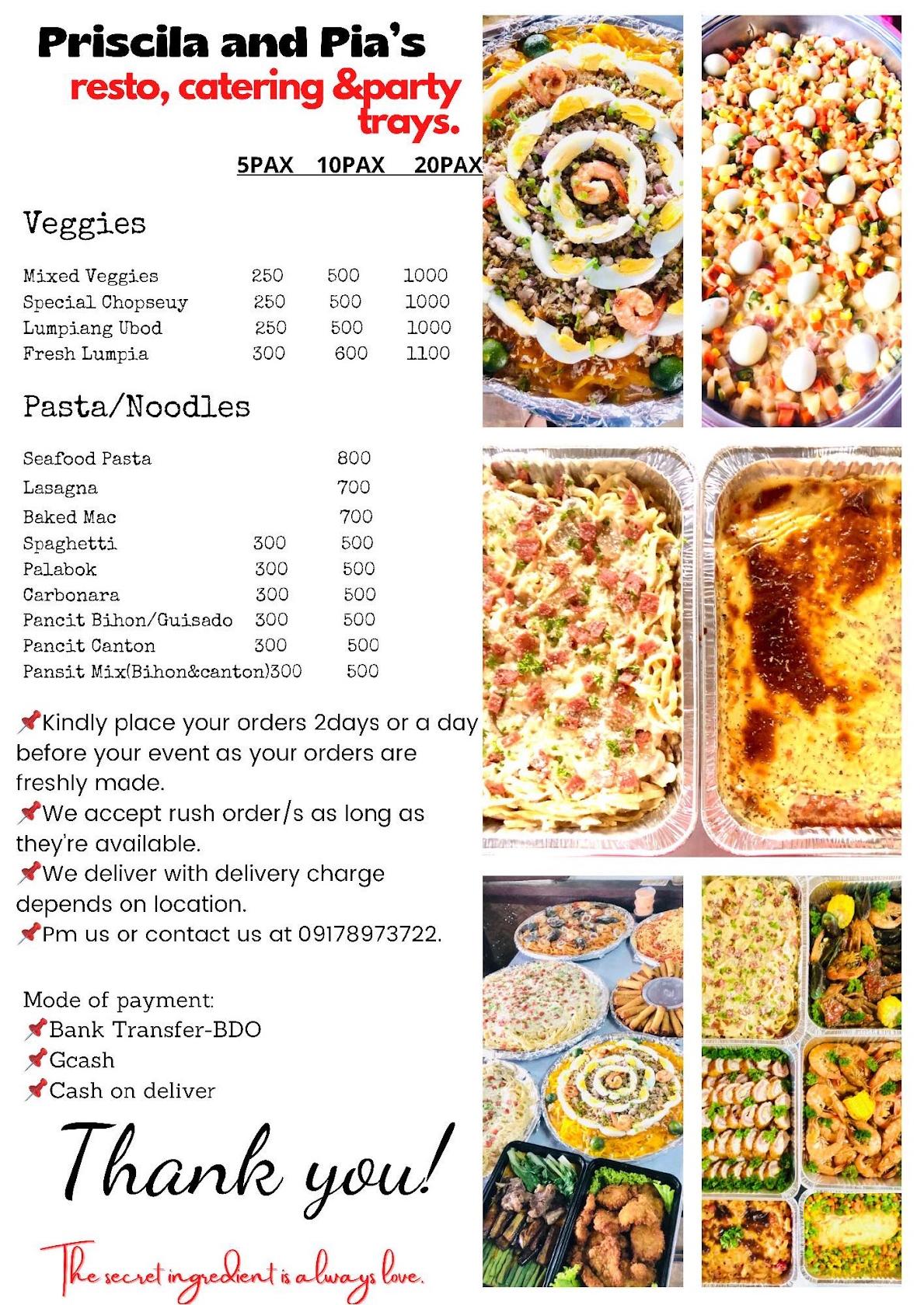 Menu at Priscila & Pia's RESTAURANT, Santa Maria