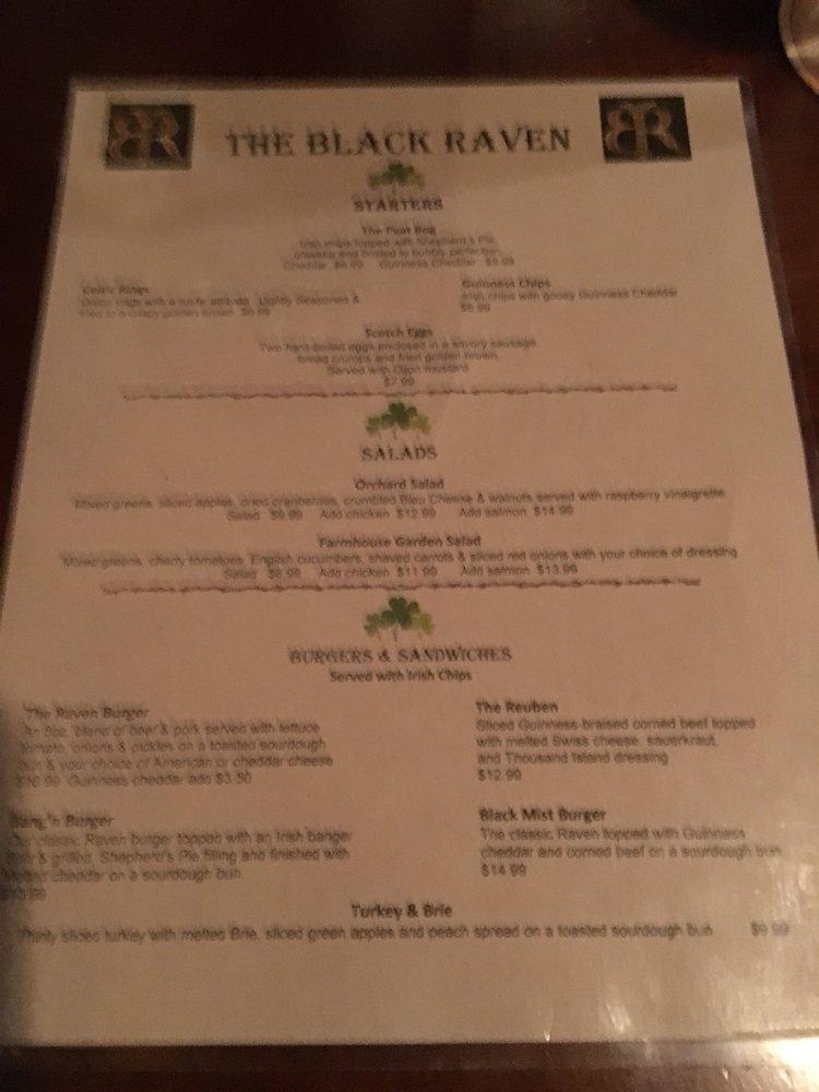 Menu at THE BLACK RAVEN PUB, Harrah