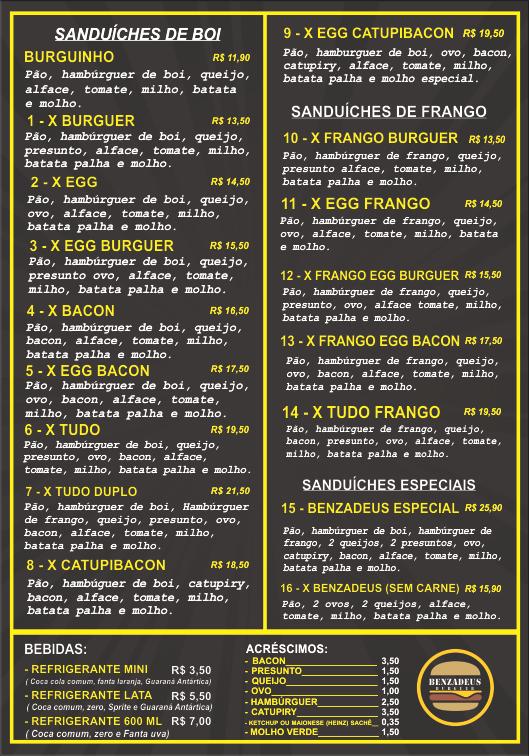 Menu em Benzadeus Burguer restaurante, Belo Horizonte