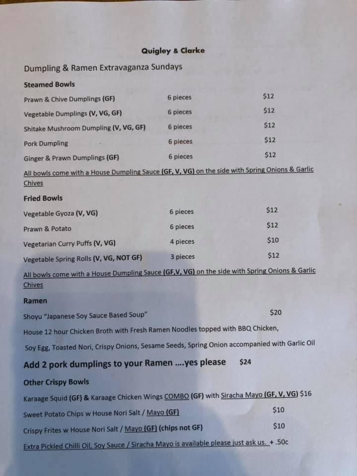 Menu at Criterion Clunes restaurant, Clunes