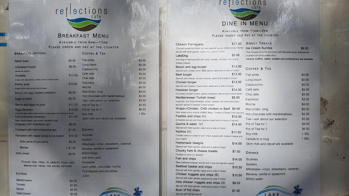 Menu at Reflections Coffee and Kiosk restaurant, Chidlow