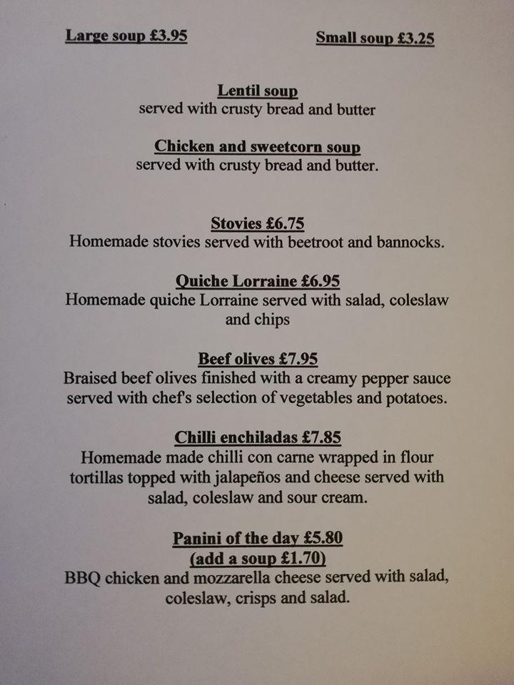 Menu at Auld Bakehouse cafe, Brechin