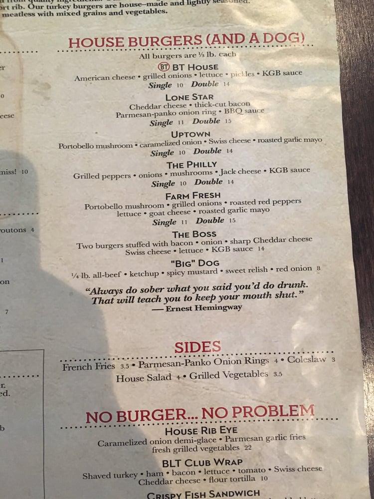 Menu at Burger Theory restaurant, Omaha