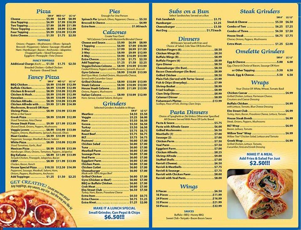 Menu at Elm Street Pizza pizzeria, Woonsocket