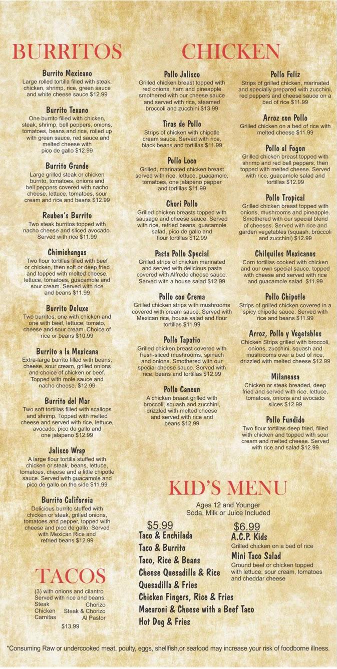 Menu at Fiesta Mexico Restaurant Bar & Grill, South Hill
