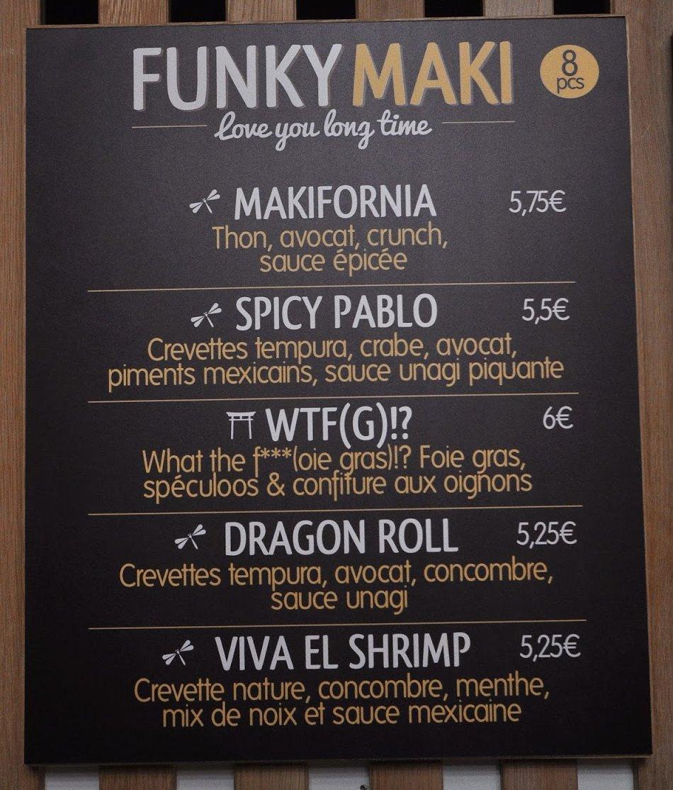 Menu at Makisu, Ixelles, Rue du Bailli 5