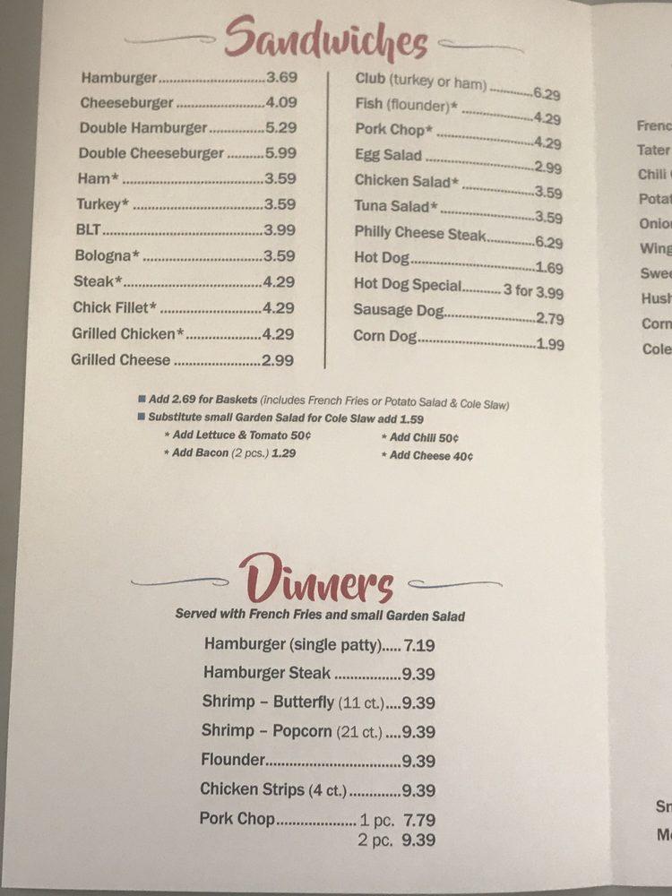 Menu at Mom and Pop’s restaurant, Batesburg-Leesville