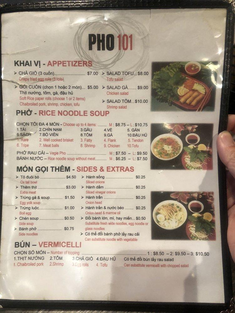 Menu at Pho 101 restaurant, Westminster, Edinger Ave