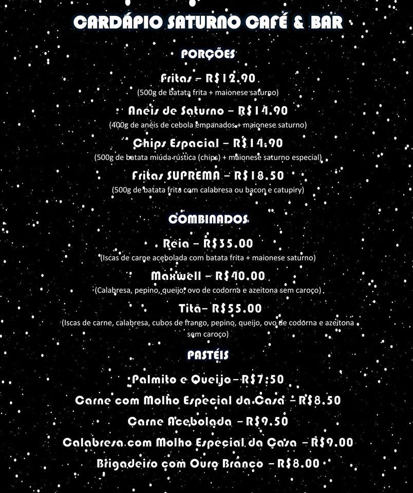 Menu at Saturno Bar, Santa Maria