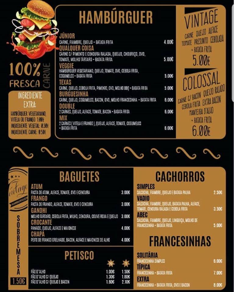 Menu em Vintage Food restaurante, Mirandela