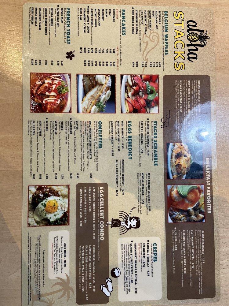 Menu at Aloha Stacks restaurant, Mission Viejo, Santa Margarita Pkwy