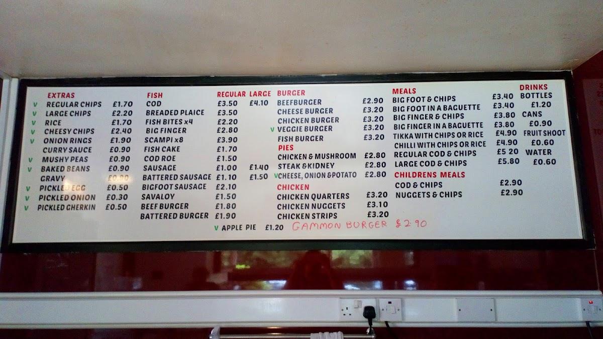 Menu at Ian's Plaice fast food, Liskeard