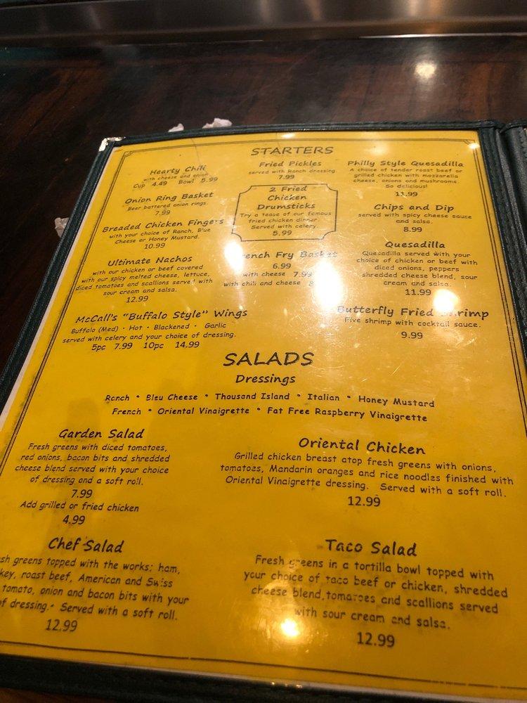 Menu at McCall's Tavern pub & bar, Lady Lake