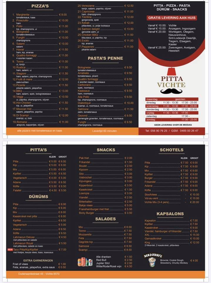 Menu at Pitta Shop Vichte, Anzegem