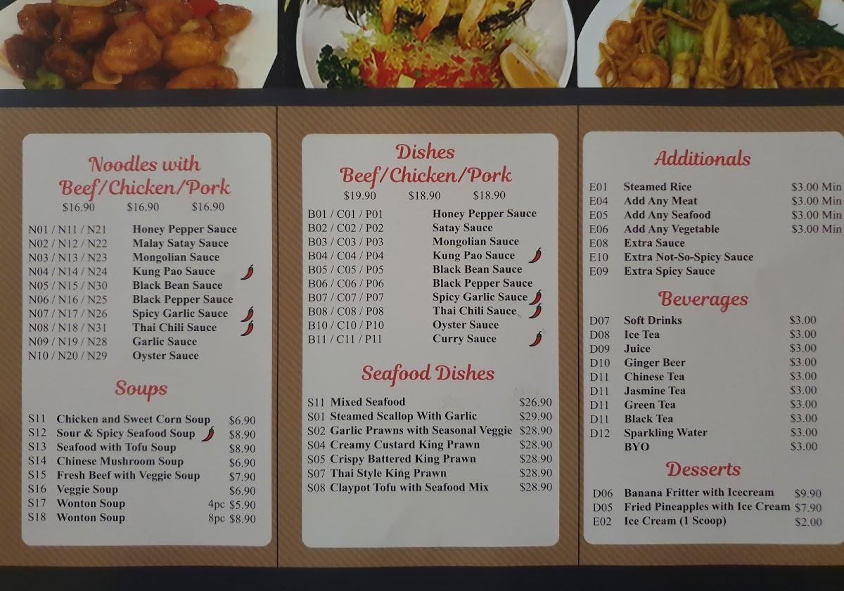 Menu at Shanghai Dumplings restaurant, Mount Eliza