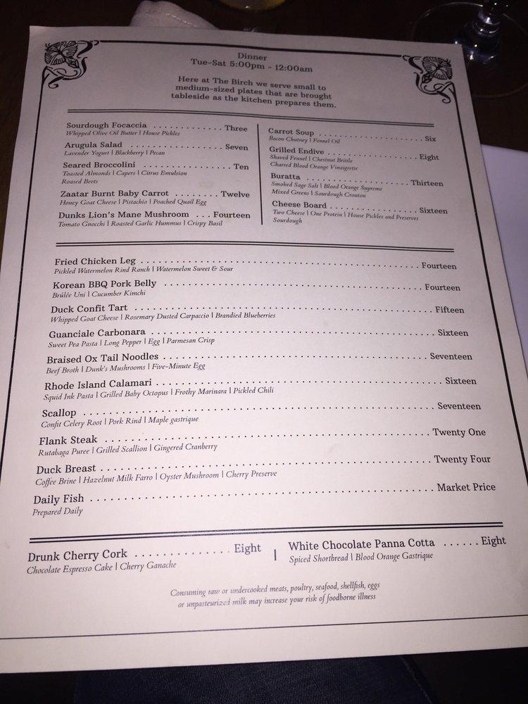 Menu at The Birch on Elm pub & bar, Manchester