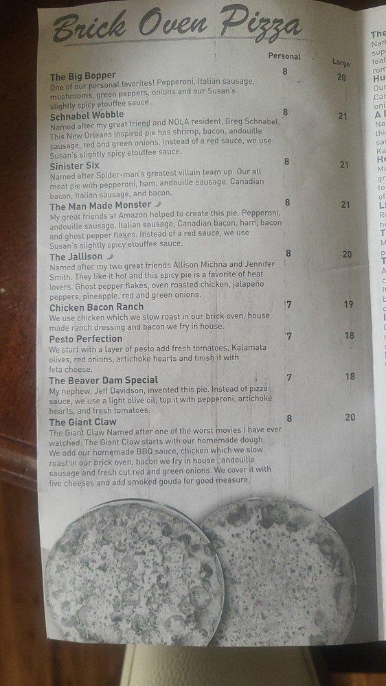 Menu at Brittany’s Brick Oven Pizza - B-Bop’s pizzeria, Madison