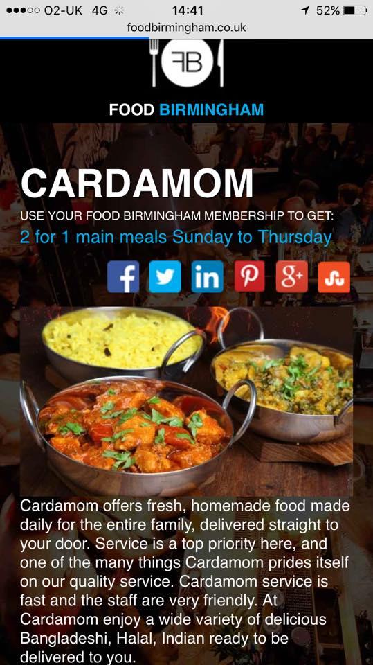 Menu at Cardamom Harborne restaurant, Birmingham