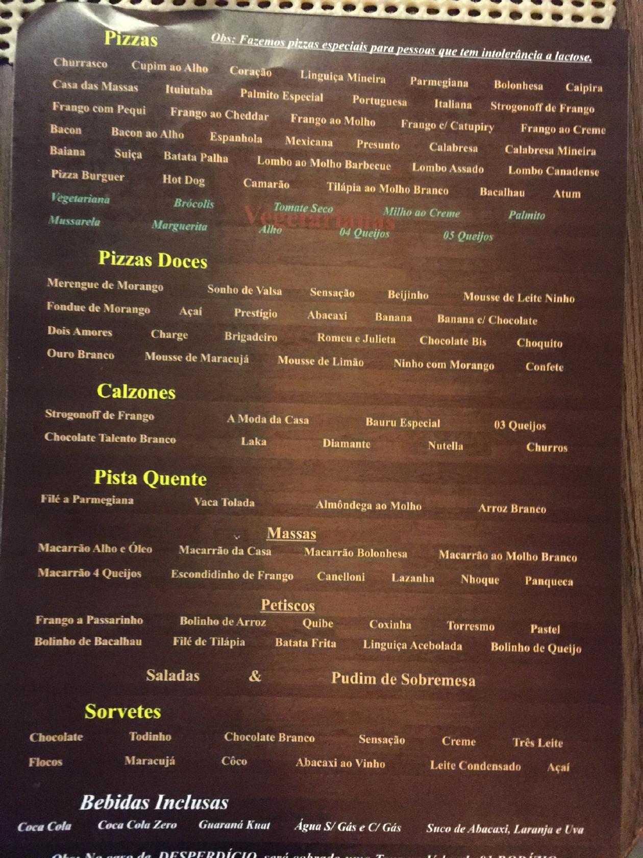 Menu at Casa das Massas restaurant, Uberlândia, Av. João Naves de Ávila