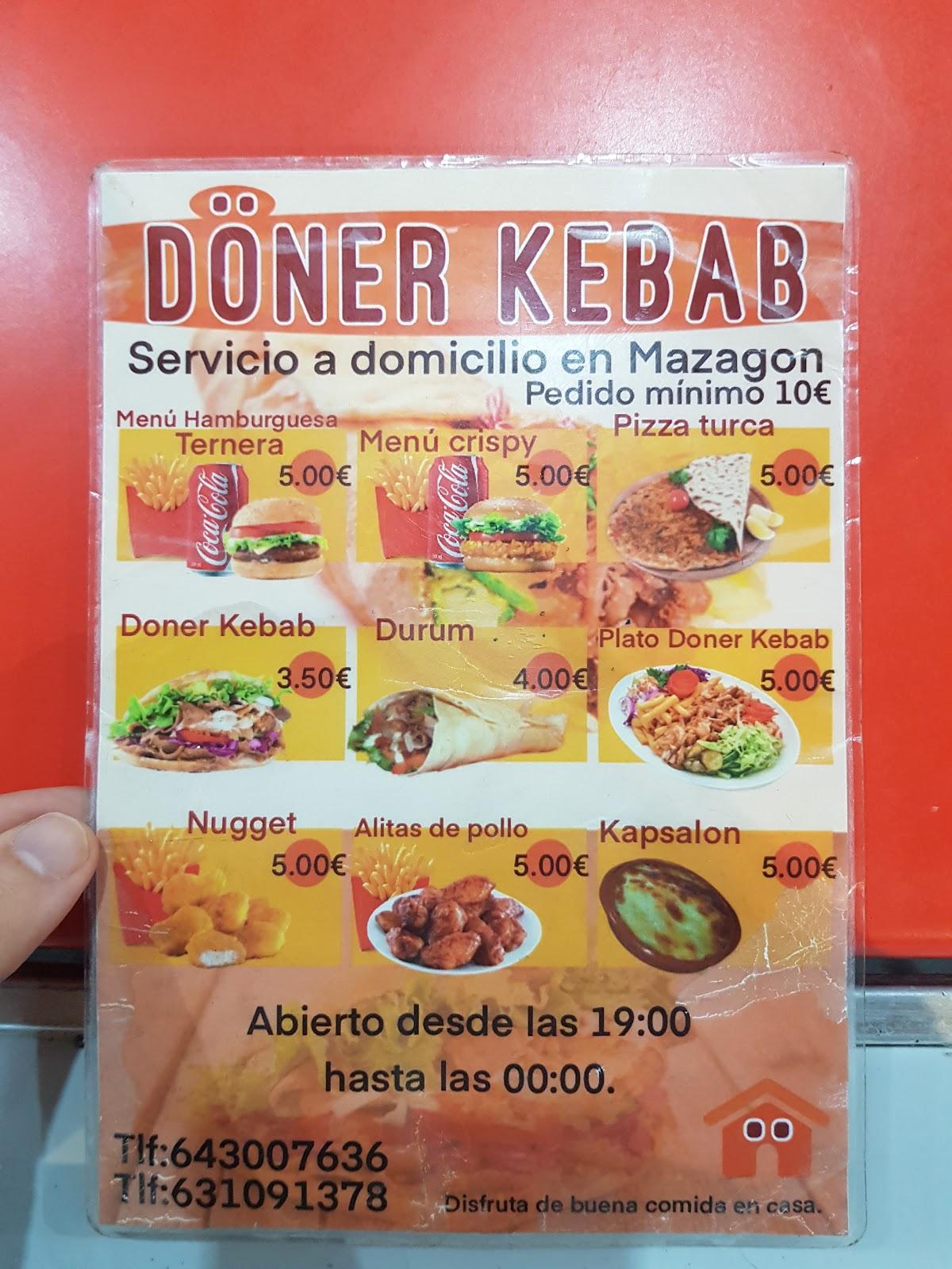 Menu at Donër King restaurant, Mazagón