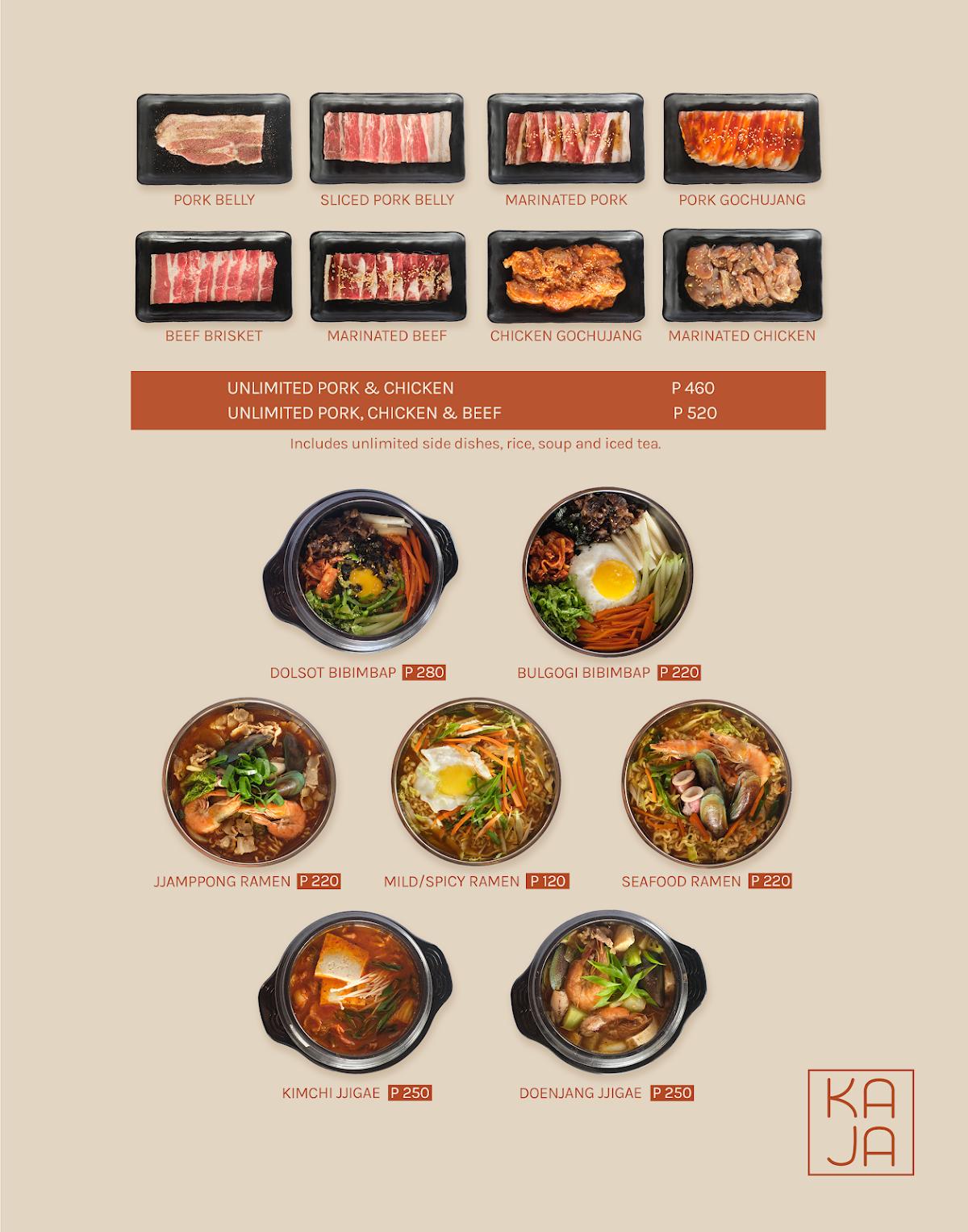 Menu at KAJA Korean Restaurant, San Fernando