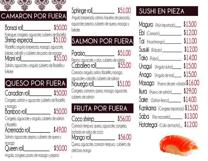 Menu at Makisu restaurant, Ciudad Juarez, Los Portales