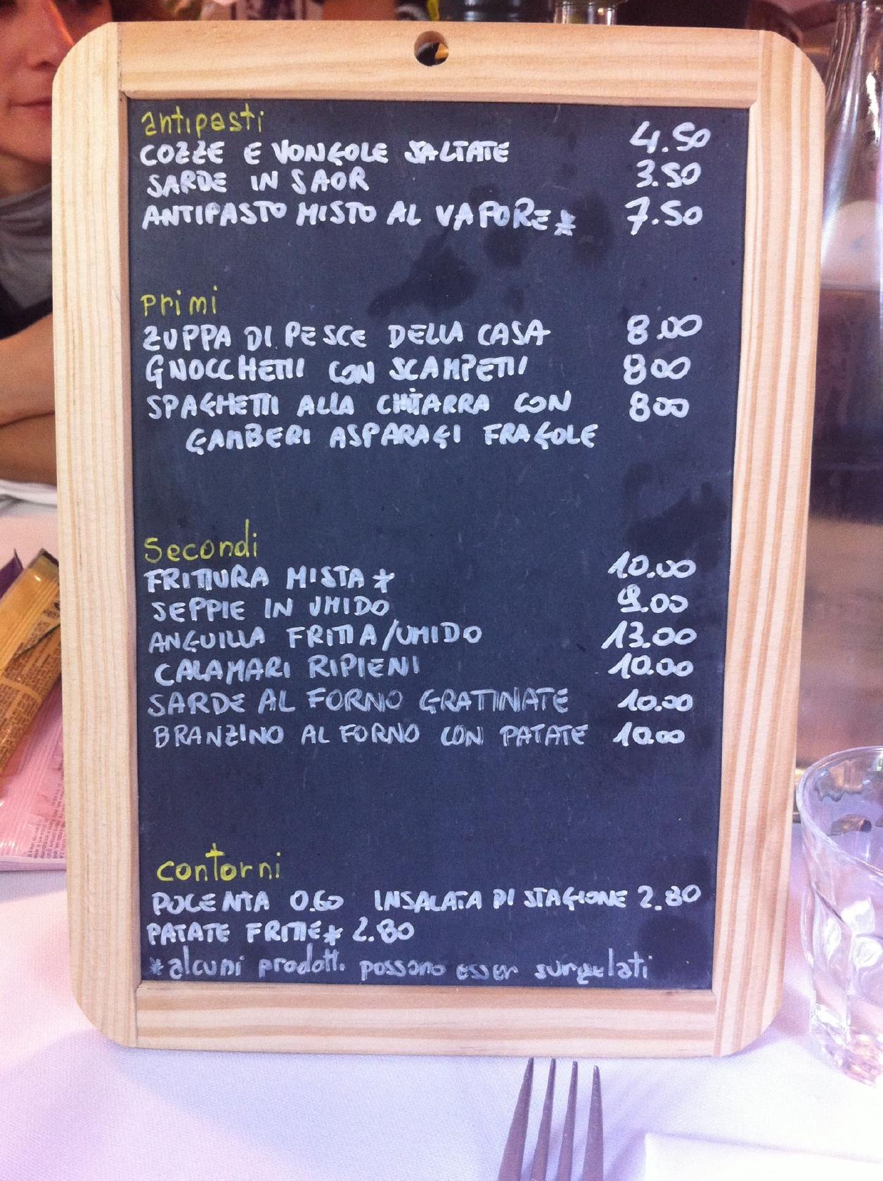 Menu da Osteria da Nea Sas ristorante, Silea