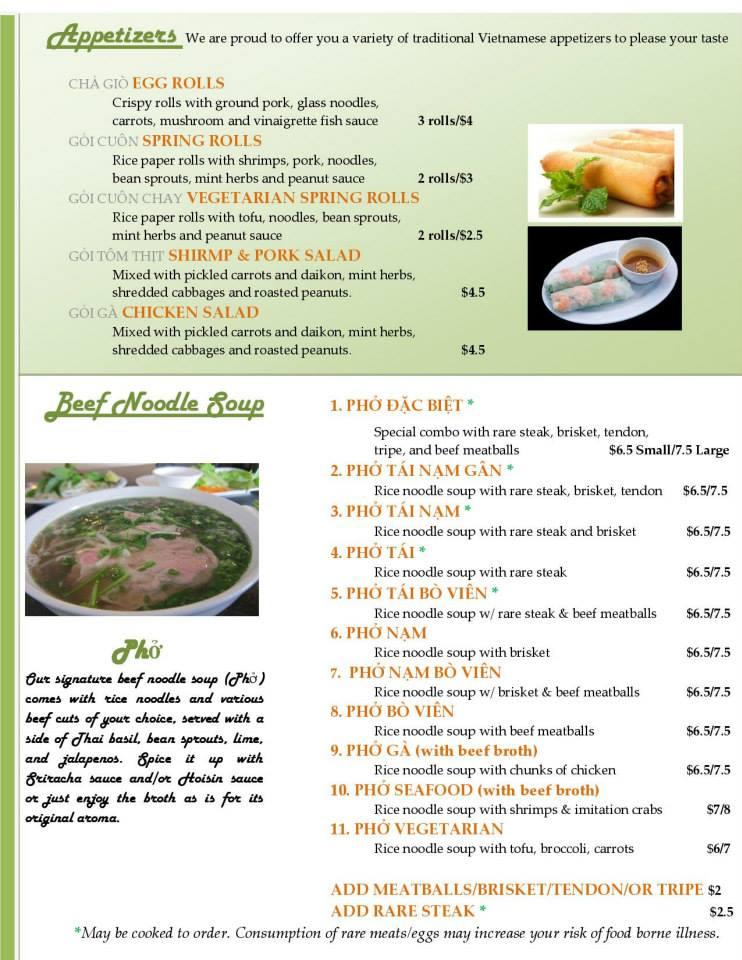 Menu at Pho House & Grill restaurant, Bremerton