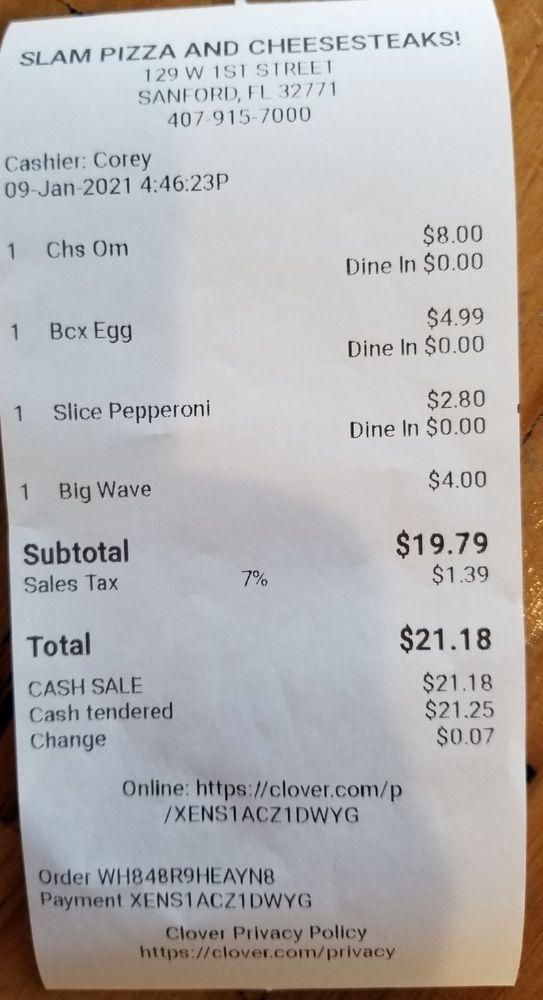 Menu at SLAM Pizza And Cheesesteaks pizzeria, Sanford