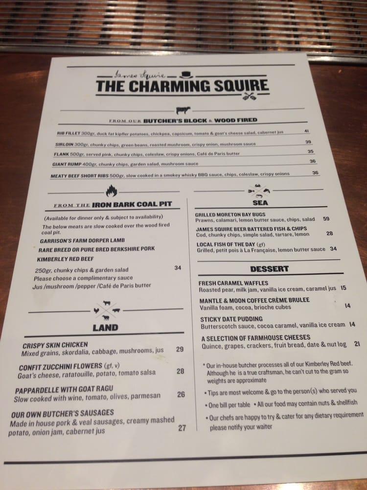 Menu at The Charming Squire restaurant, South Brisbane, 3/133 Grey St