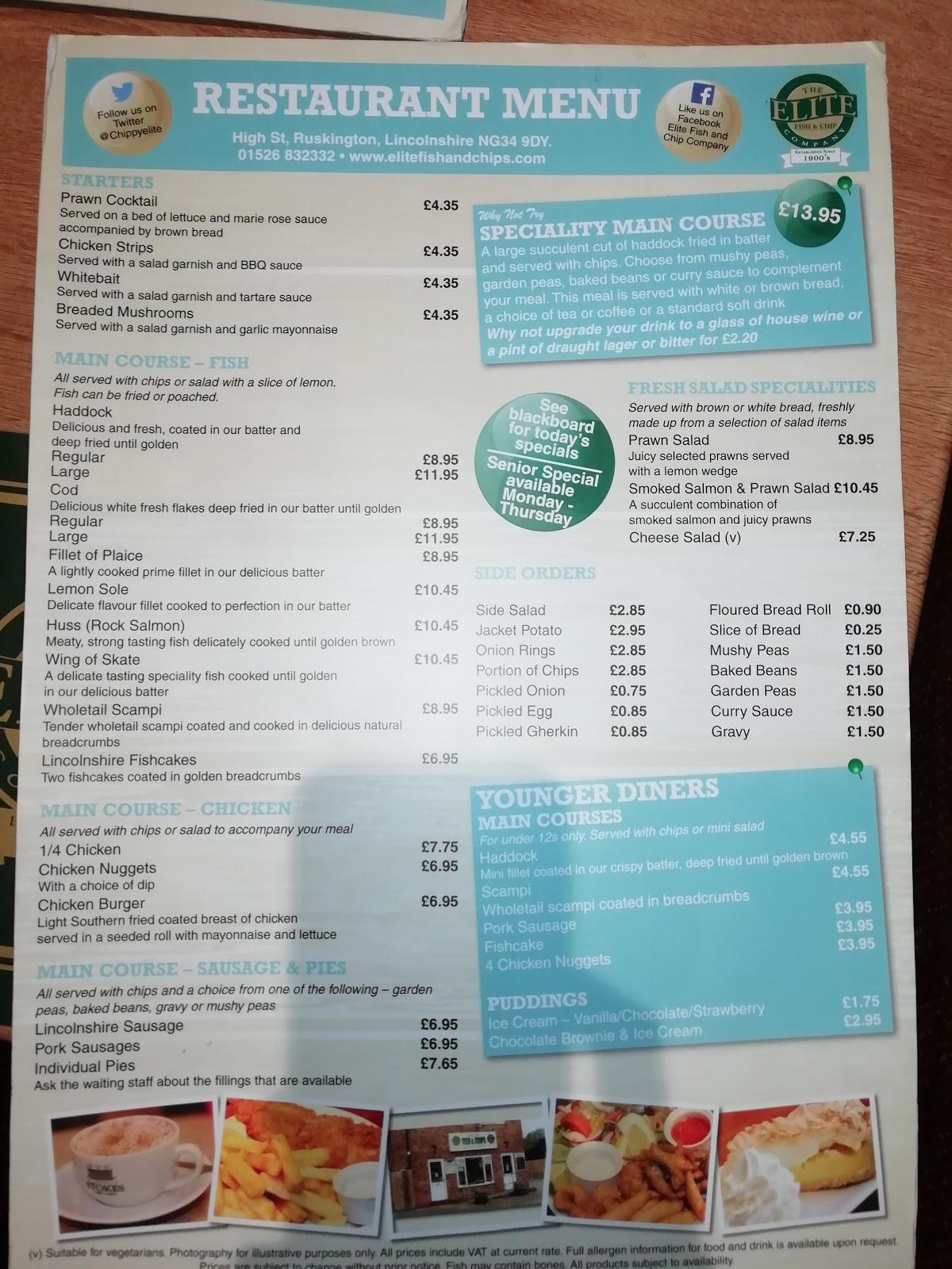 Menu at The Elite Fish & Chip Company restaurant, Leasingham