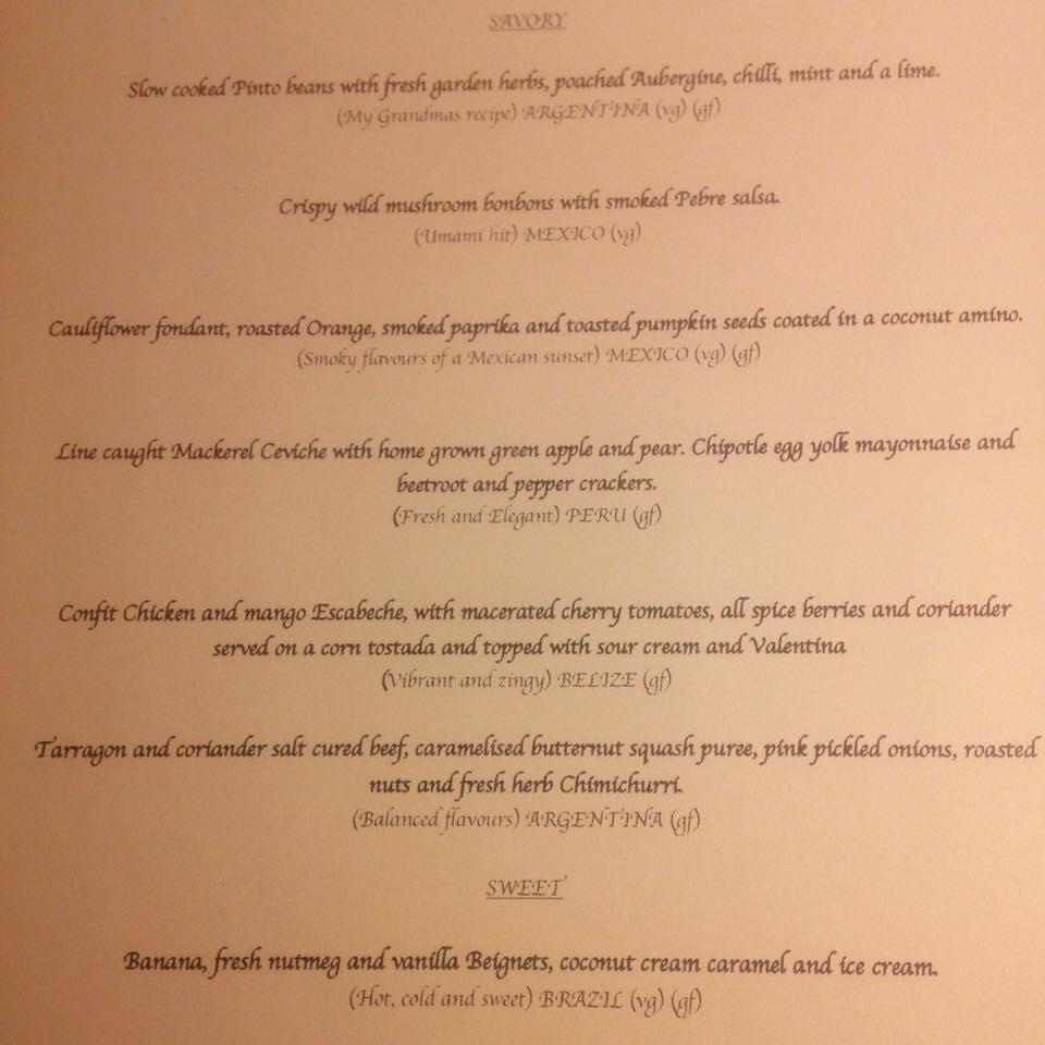 Menu at Three Sisters Pop Up restaurant, Bristol