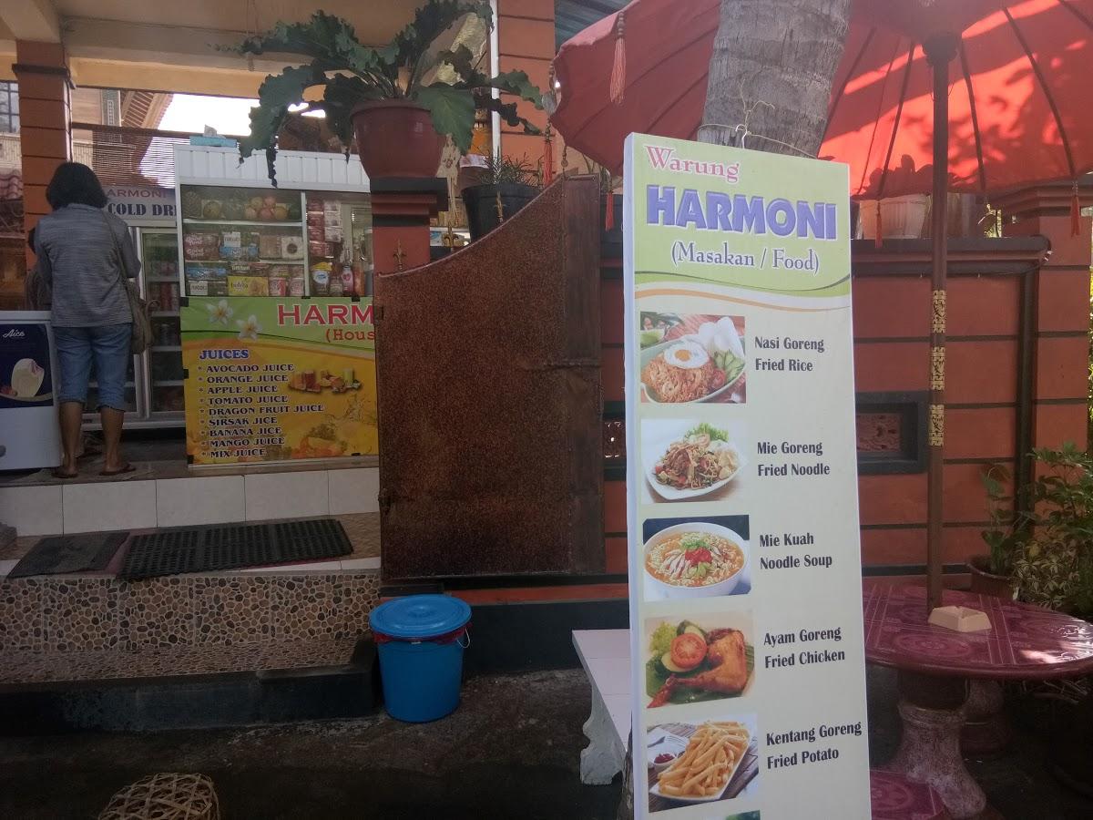 Menu at Warung Harmoni restaurant, Padangbai