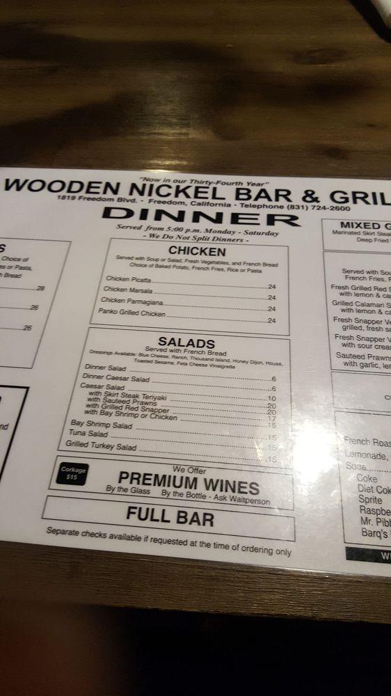 Menu at Wooden Nickel Bar & Grill, Freedom