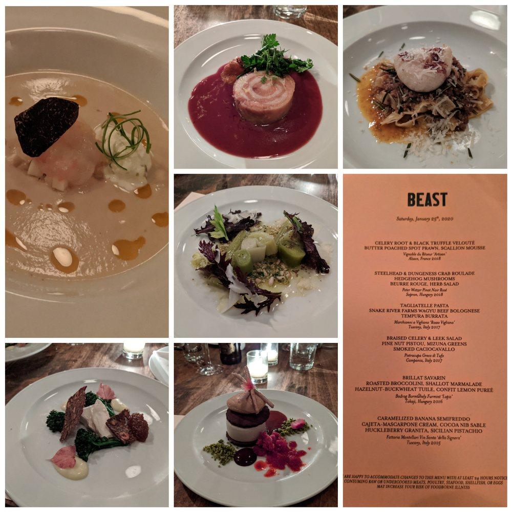 Menu at Beast restaurant, Portland