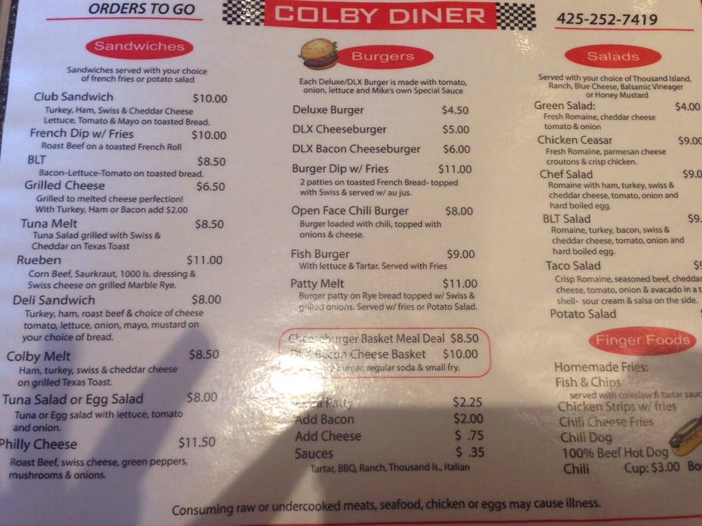 Menu at Colby Diner restaurant, Everett