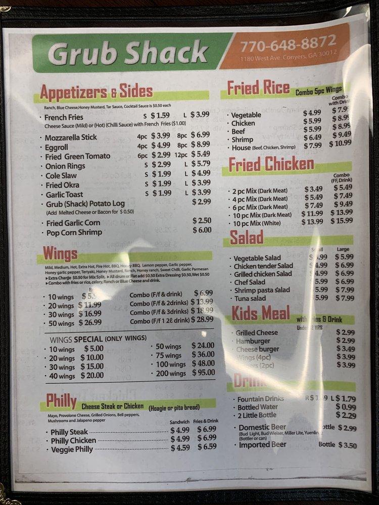Menu at Grub Shack restaurant, Conyers