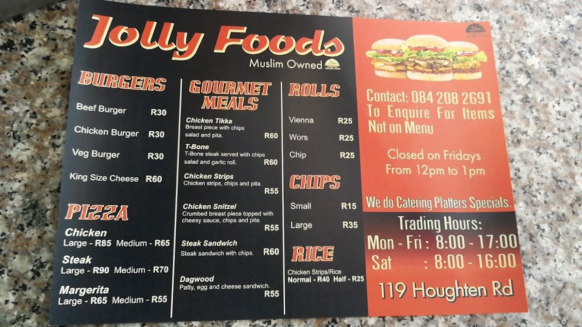 Menu at Jolly Foods restaurant, Durban