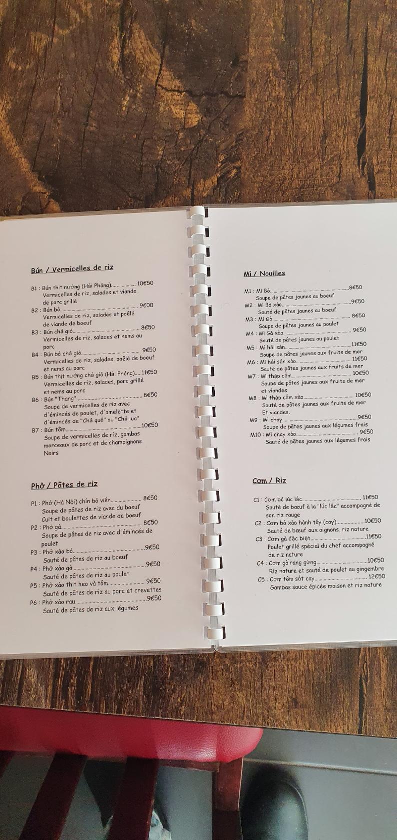 Menu at Quan Ngon restaurant, Brest