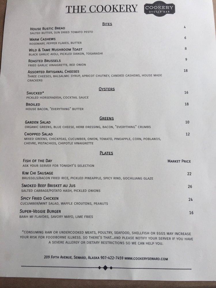 Menu at The Cookery pub & bar, Seward