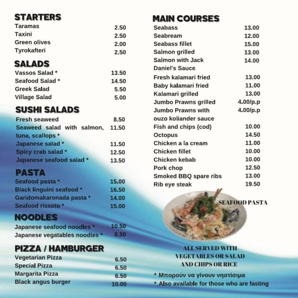 Menu at Vassos (Psarolimano) Fish Tavern, Ayia Napa