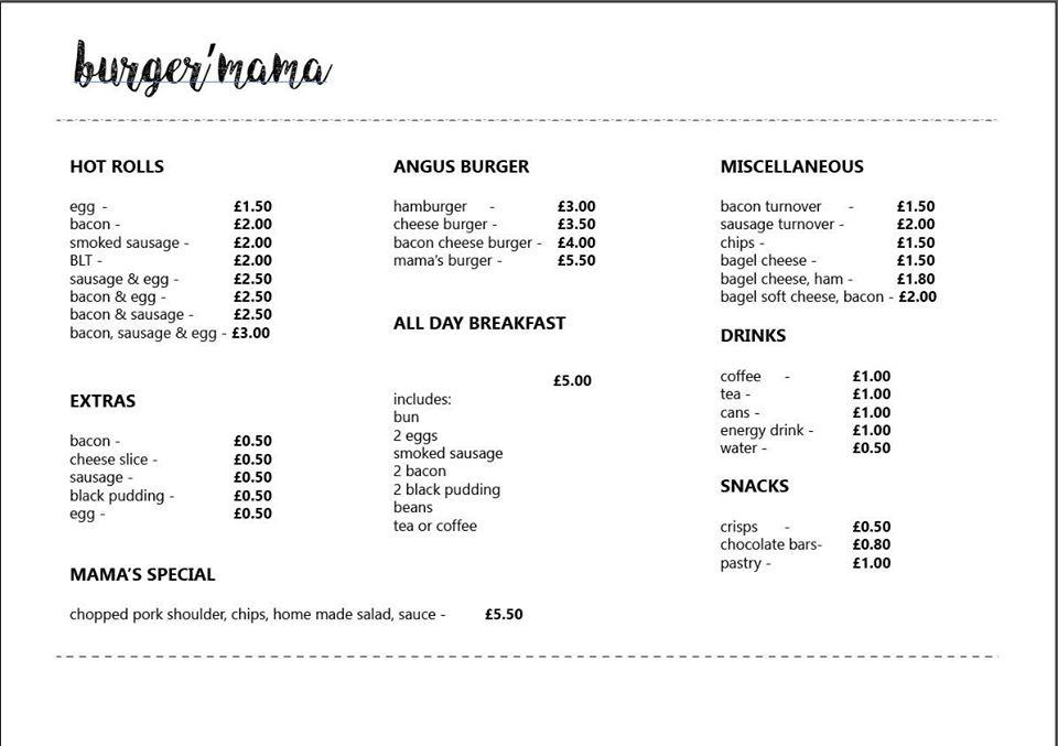 Menu at BURGER'mama restaurant, Aberdeen