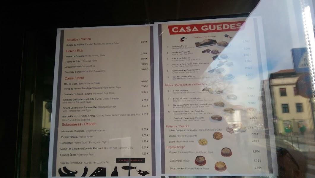 Carta del restaurante Casa Guedes Tradicional, Oporto